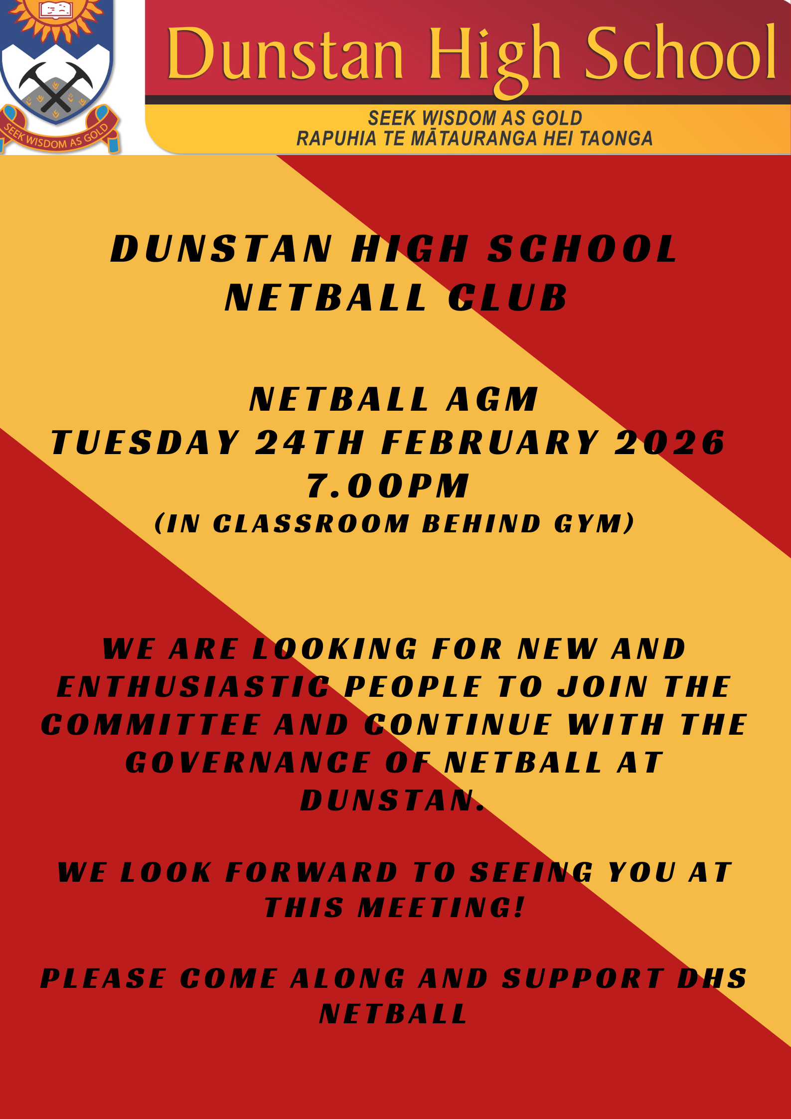 Dunstan High Netball AGM - Dunstan High School